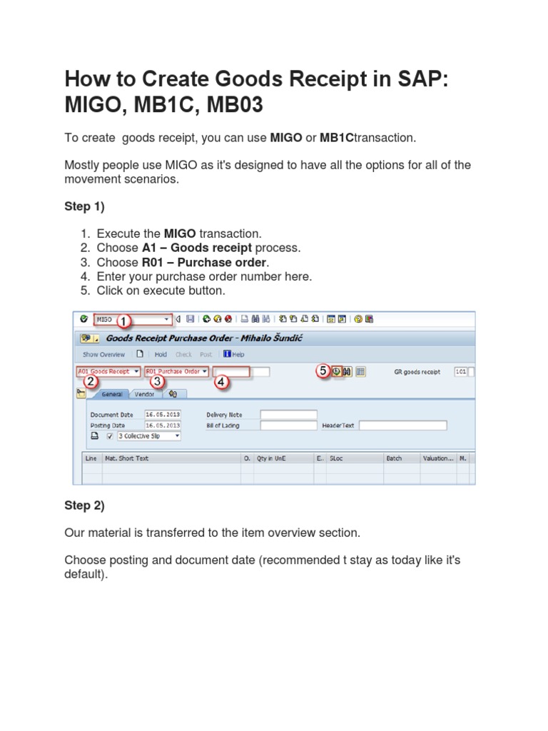 2 - How To Create GR | PDF | Receipt | Goods