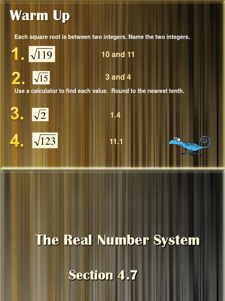 Warm Up: Each Square Root Is Between Two Integers. Name The Two ...