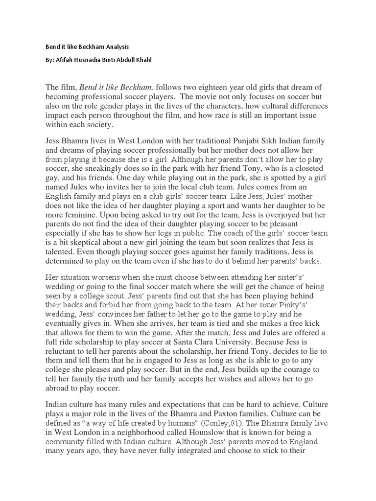Bend It Like Beckham: Cultural Analysis | PDF | Gender Role | Psychology