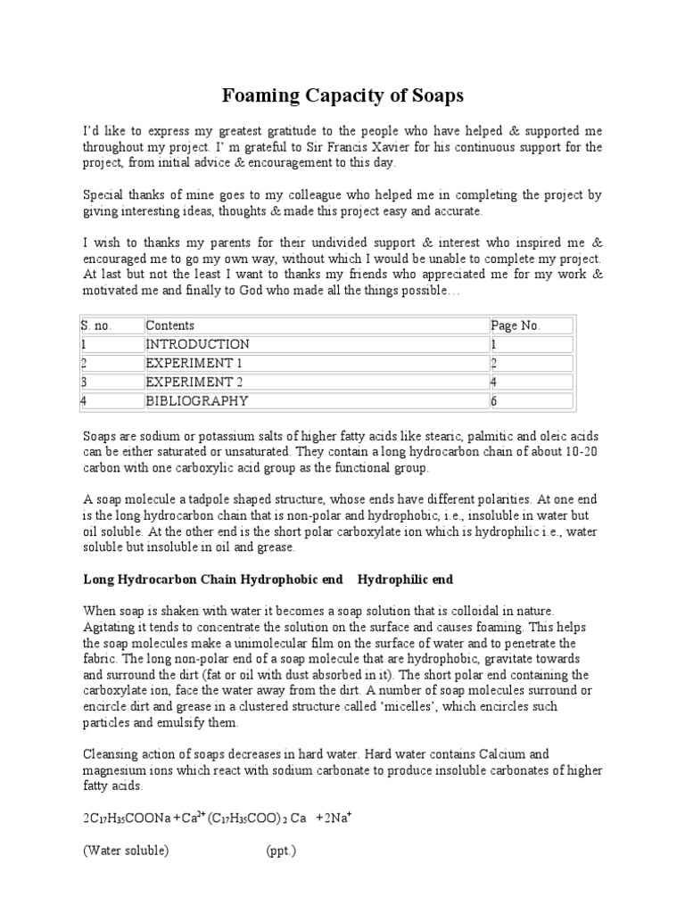 Foaming Capacity of Soaps | PDF | Solubility | Calcium