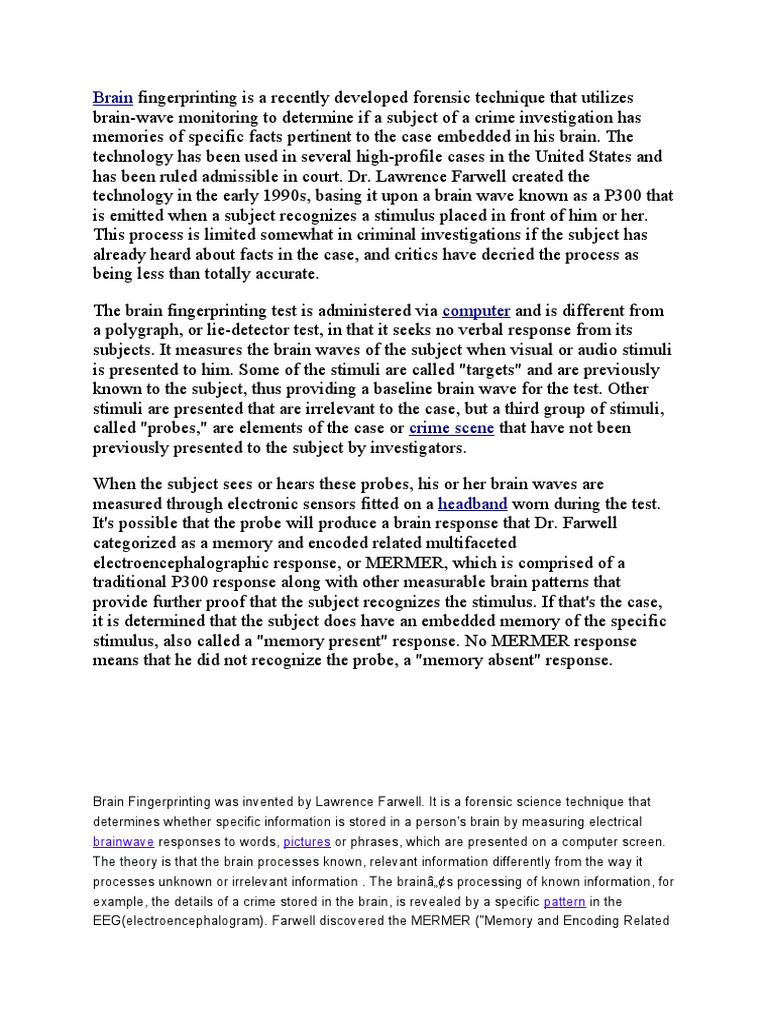 Brain Fingerprinting | PDF | Polygraph | Electroencephalography