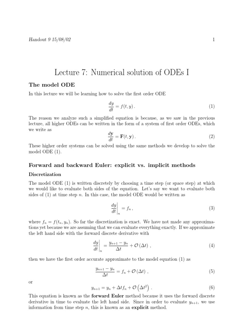 Lecture 7: Numerical Solution of Odes I: The Model Ode | PDF | Ordinary ...