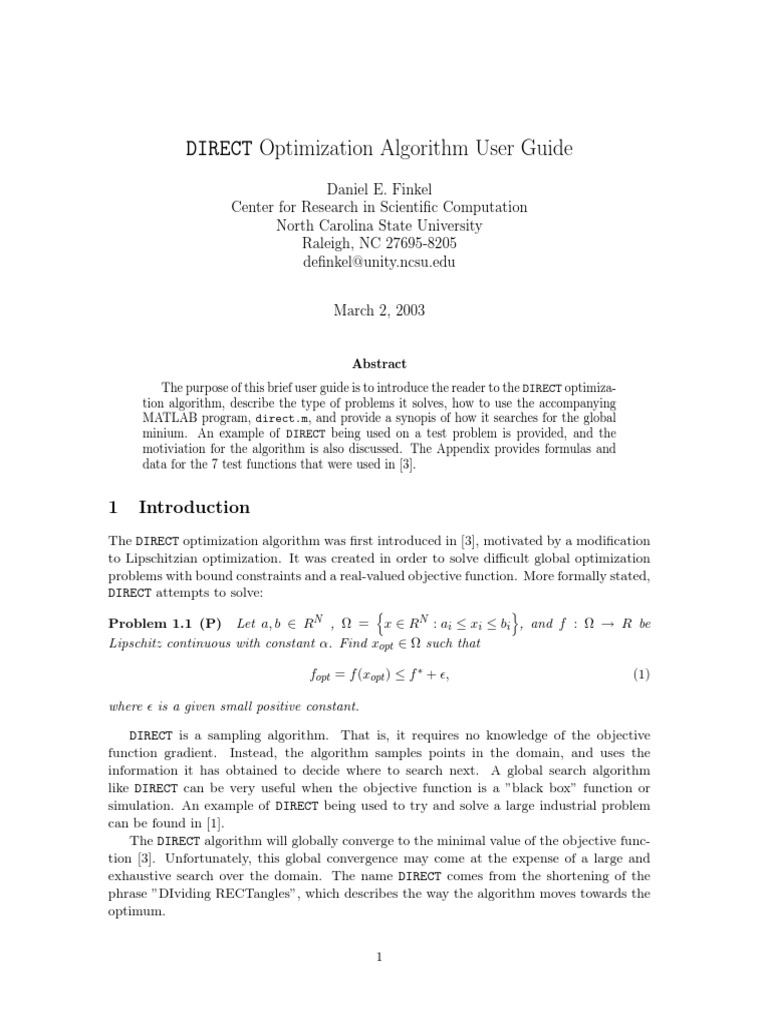 DIRECT Optimization Algorithm User Guide | PDF | Mathematical Optimization | Function (Mathematics)