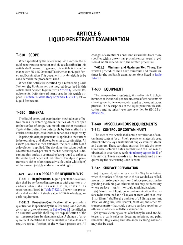 ASME Section V Article6 For LPT PDF | PDF