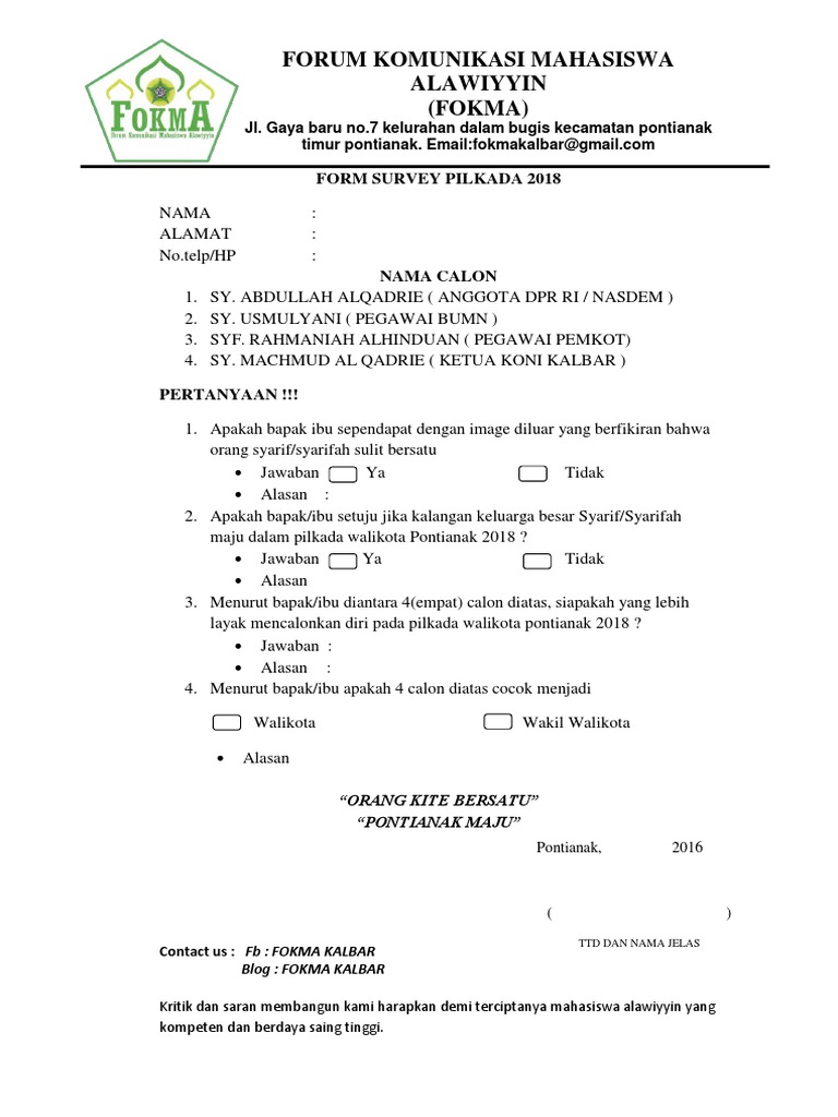 Form Survey Pilkada 2018 (Pil 2) | PDF