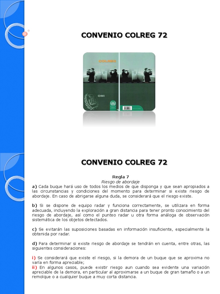 Diapositiva Convenio COLREG 72 | PDF | Barlovento y sotavento | Buques