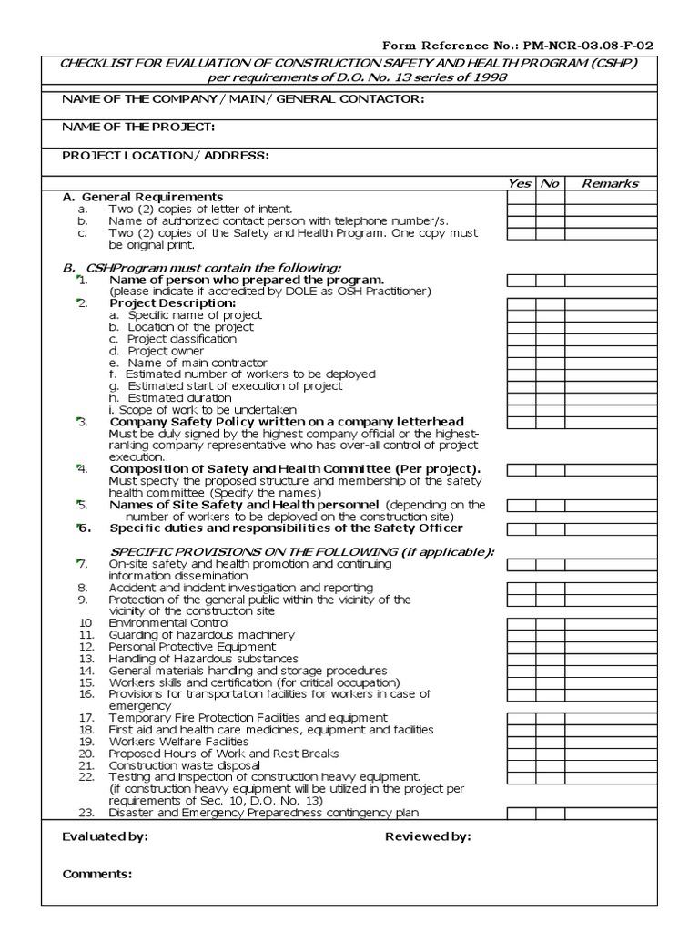 Comprehensive CHSP Template | PDF | Occupational Safety And Health ...