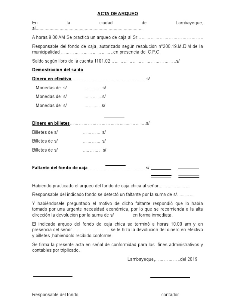 Acta de Arqueo | PDF | Moneda | Dinero