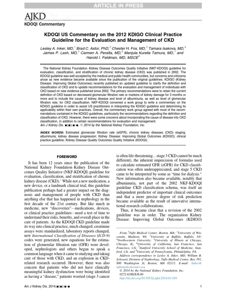Kdoqi 2012 PDF | PDF | Chronic Kidney Disease | Renal Function