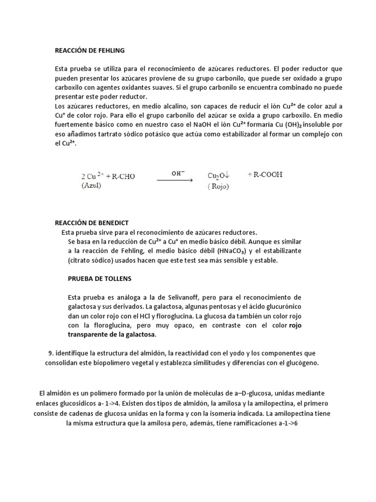 Reacción De Fehling Pdf Carbohidratos Glucosa