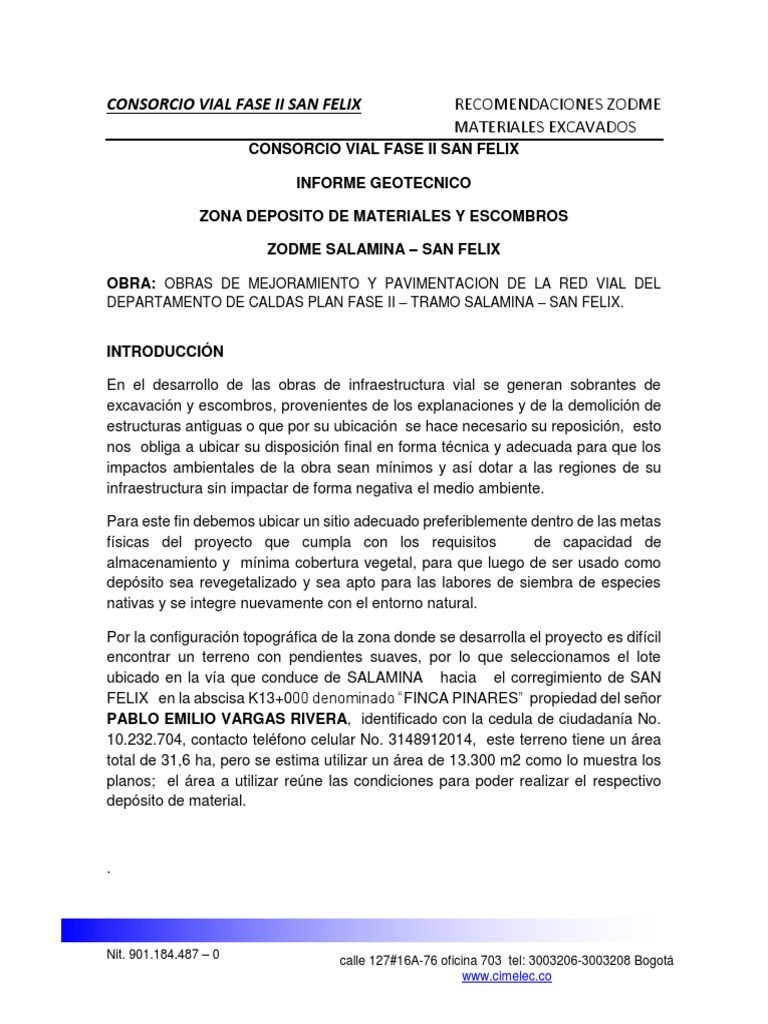 Informe Geotecnico Zodme Salamina San Felix | PDF | Bogotá | Naturaleza