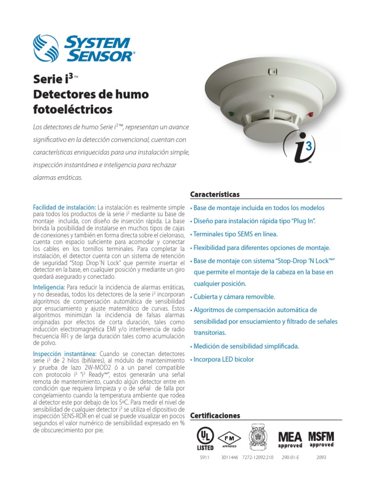 Hoja Técnica de Sensor de Humo Marca System Sensor Modelo 4W-B PDF ...