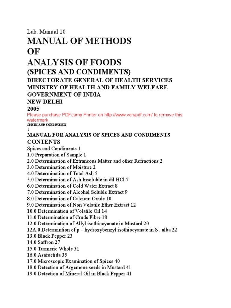 Manual of Methods OF Analysis of Foods: (Spices and Condiments) | PDF ...