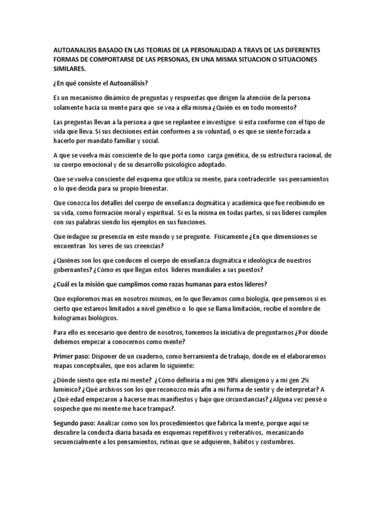 Autoanálisis y Teorías de la Personalidad | PDF | Metafísica de la ...