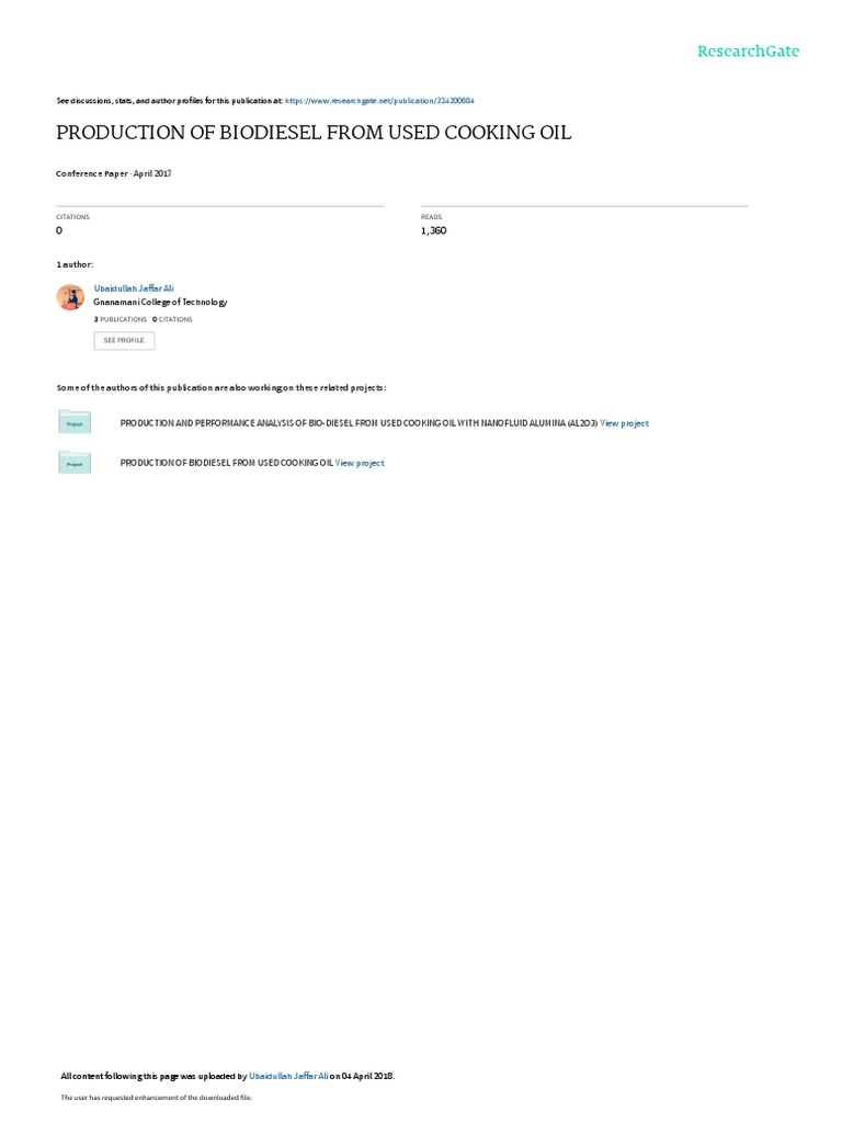 Production of Biodiesel From Used Cooking Oil | PDF | Biodiesel ...