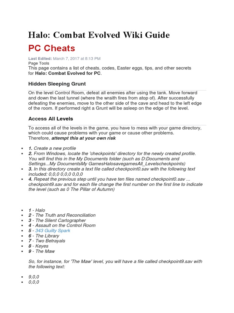 Halo CE Cheats and Secrets Guide | PDF | Directory (Computing ...