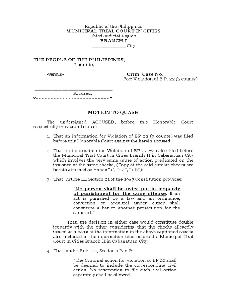 Motion To Quash Sample Form | PDF | Lawsuit | Public Sphere