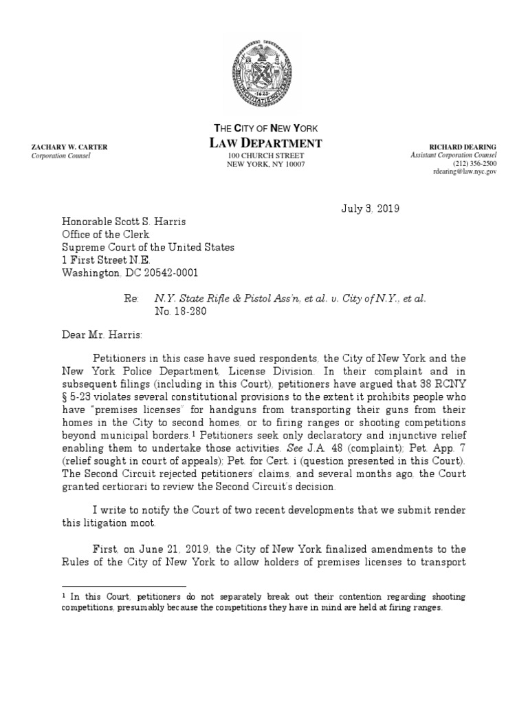Letter To Supreme Court NYR&P 3-27-2019 | PDF | Mootness | License
