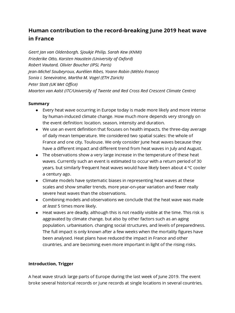 World Weather Attribution - Human Contribution To The Record-Breaking ...