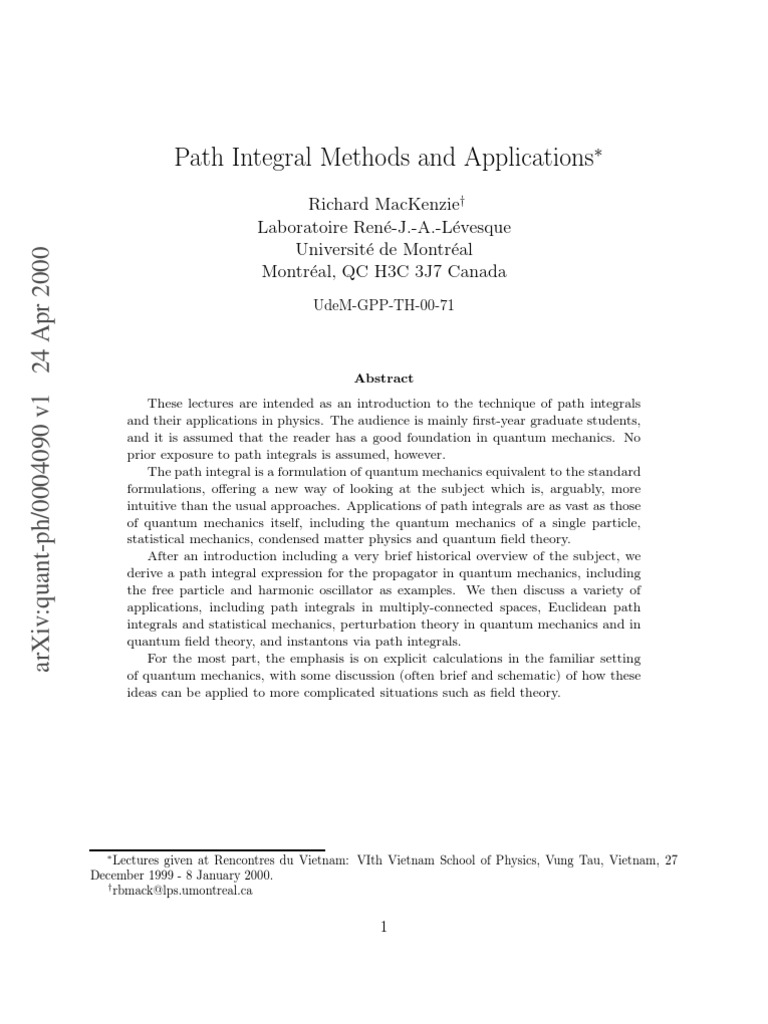 Path Integral Methods and Applications | PDF | Quantum Mechanics ...