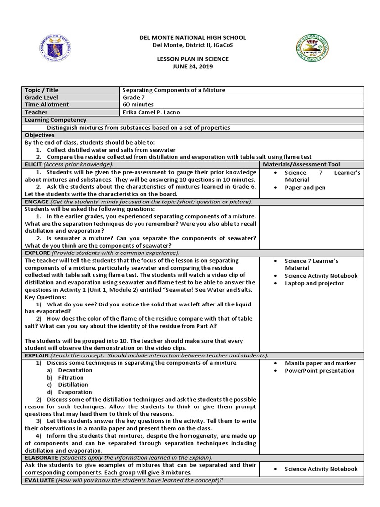 Sci 7 LP Separating Components of A Mixture (Unit 1, Mod. 2, Act. 1 ...
