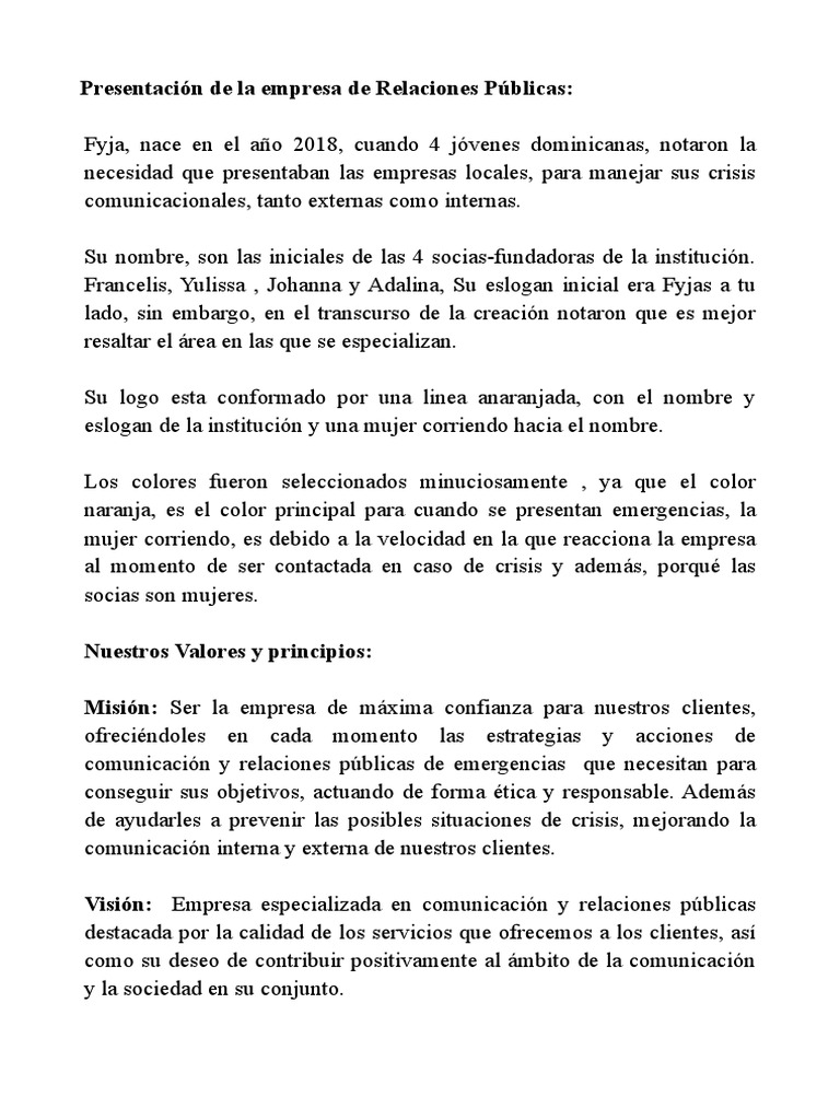 Modelo de Presentaciòn de Empresa de RRPP | PDF | Relaciones públicas | Presupuesto
