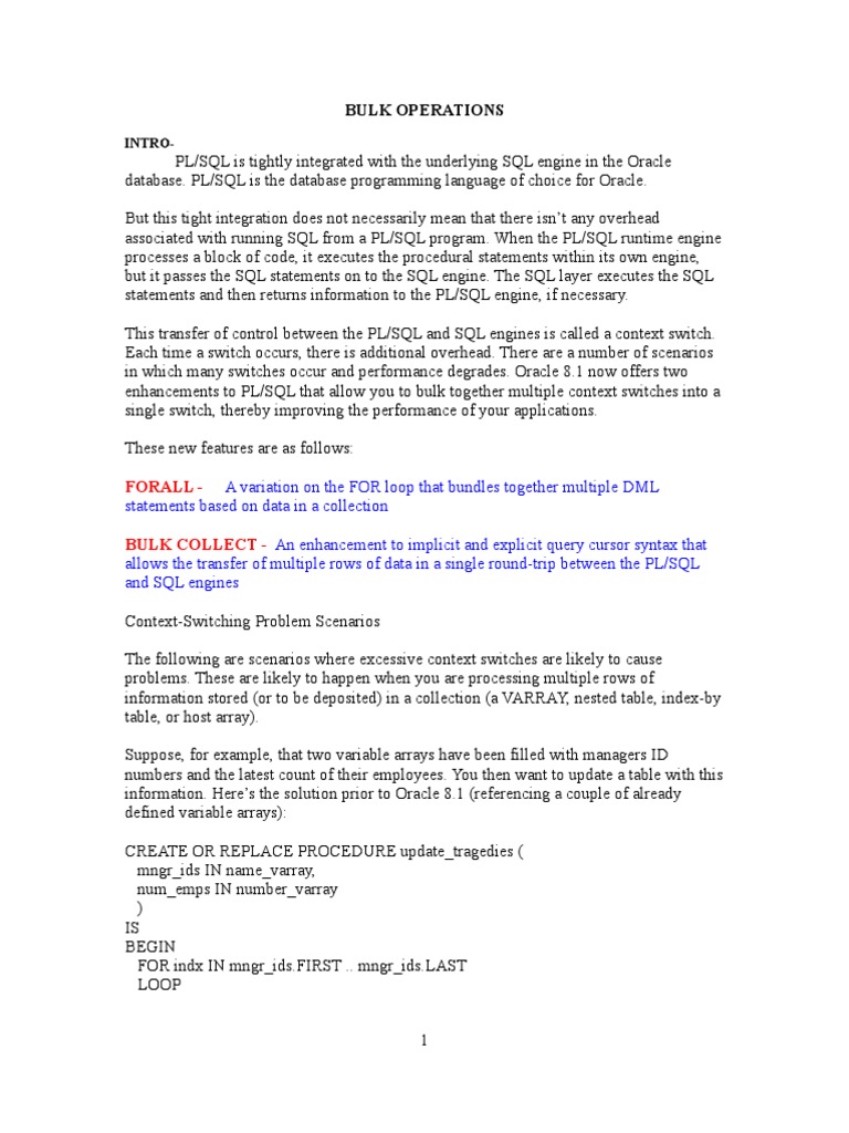 BulkOp - ForAll & Bulk Collect | PDF | Pl/Sql | Sql