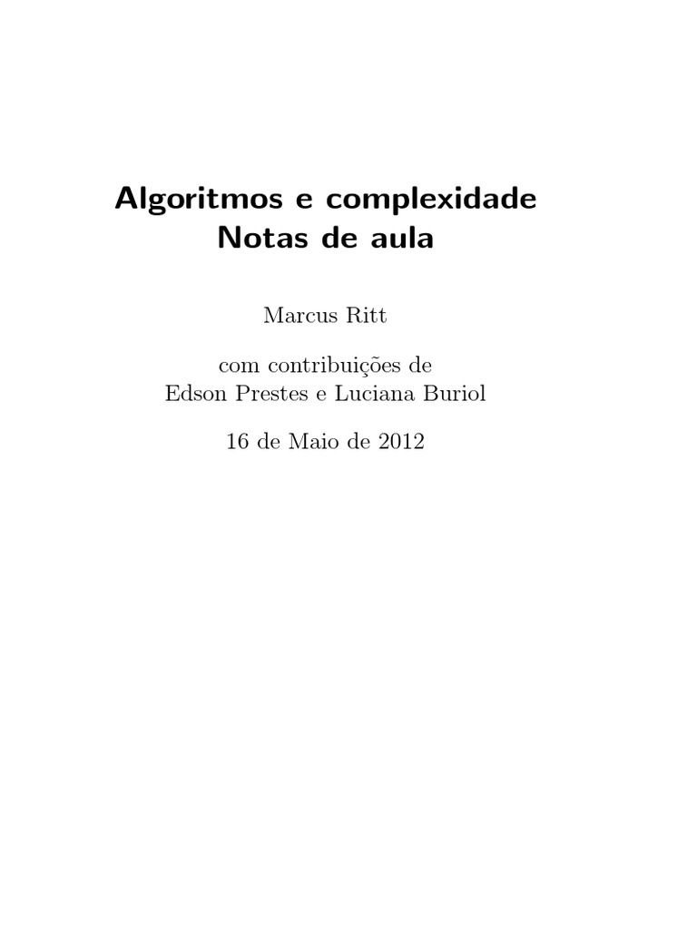 Algoritmos e Complexidade Notas de Aula | PDF | Complexidade do tempo | Teoria da Complexidade ...