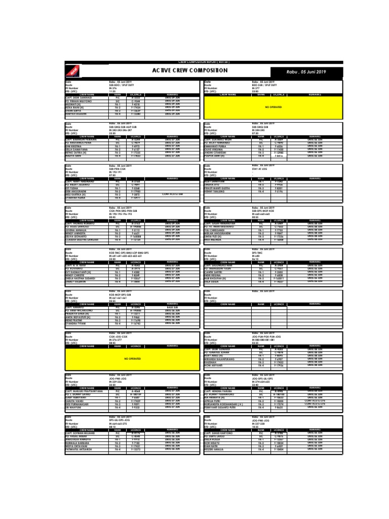 Crew Composition Report Detailing Multiple Domestic Routes and Flight ...