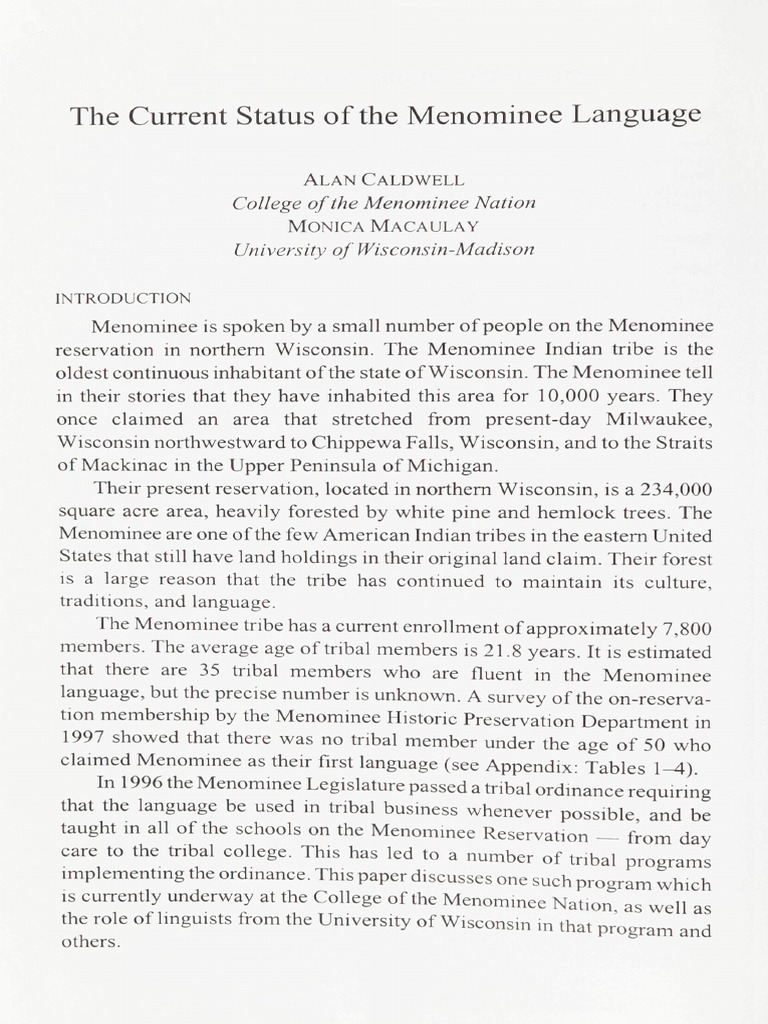 The Current Status of Menominee Language | PDF | Native Americans In ...