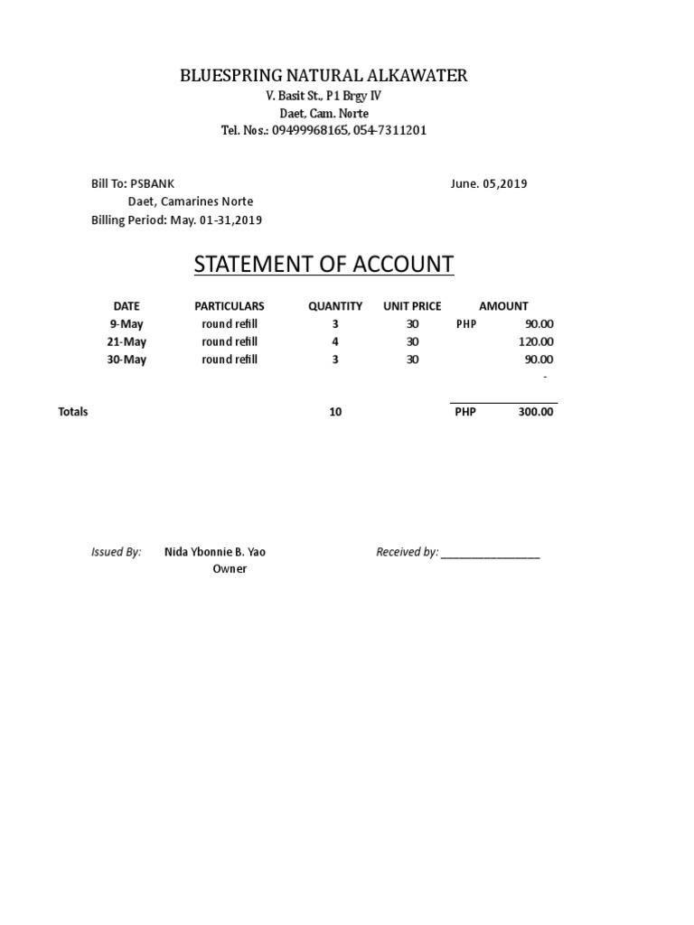 Statement of Account May.2019 | PDF | Business