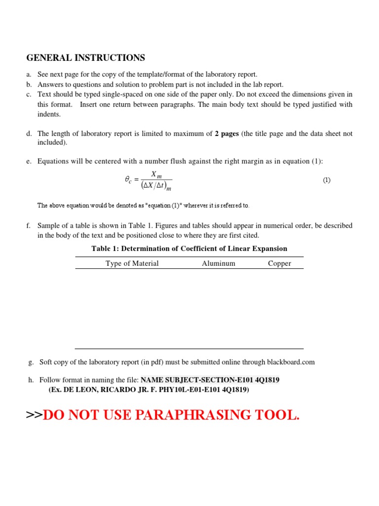 Lab Report Guidelines 4Q 2018-2019 | PDF | Experiment | Equations