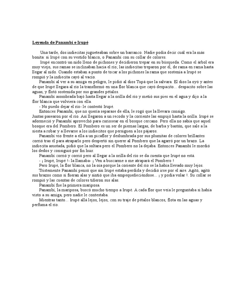 Leyenda de Panambí e Irupé | PDF