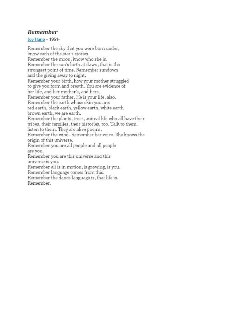 Remember: Joy Harjo | PDF