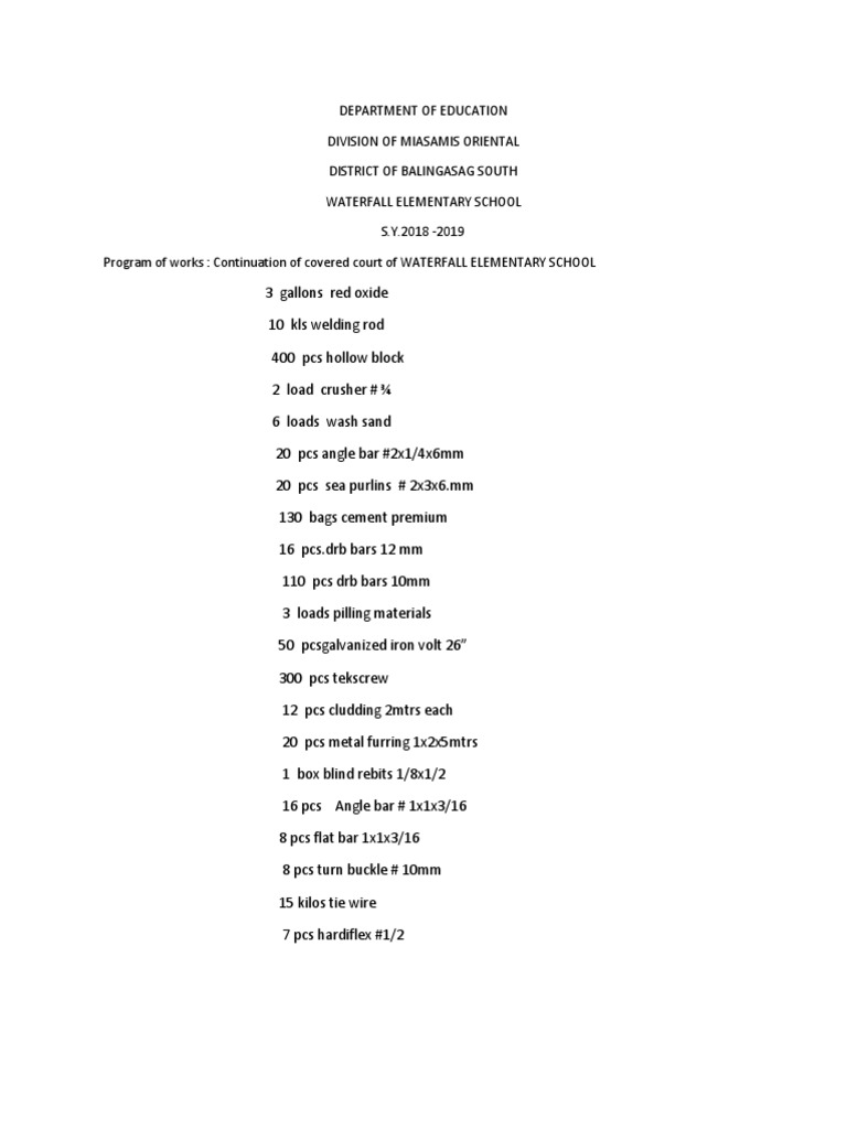 Program of Works of Covered Court | PDF