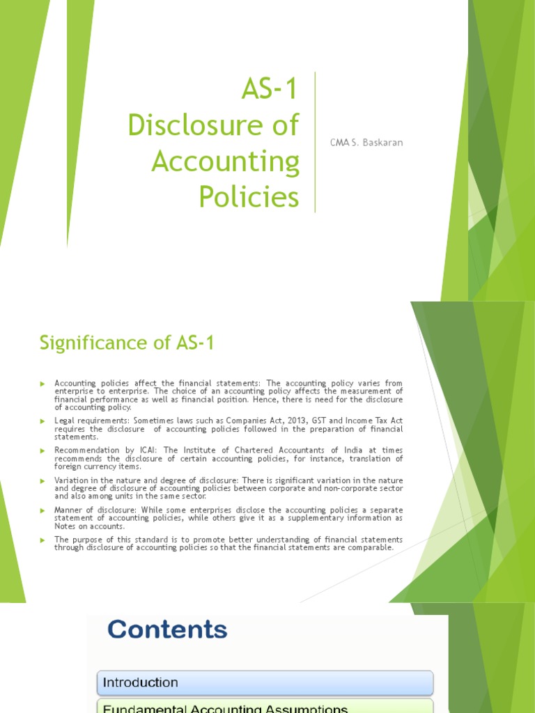 AS-1 Disclosure of Accounting Policies: CMA S. Baskaran | PDF ...