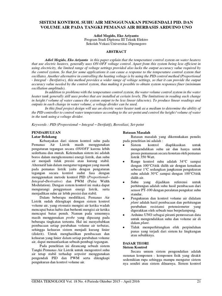 Sistem Kontrol Suhu Air Menggunakan Pengendali Pid | PDF Sistem Kontrol Suhu Air Menggunakan Pengendali Pid | PDF