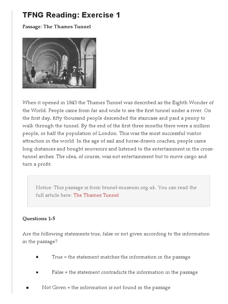 TFNG Reading: Exercise 1: Passage: The Thames Tunnel | PDF | Ludwig Van Beethoven | Text Messaging