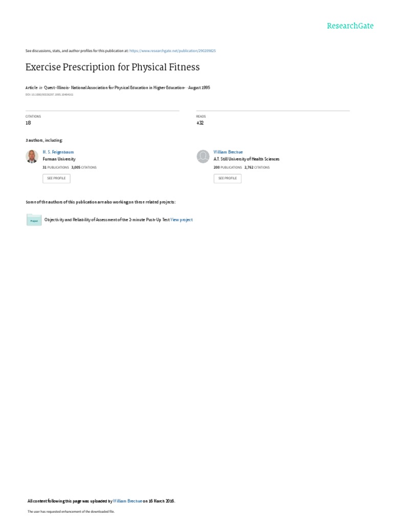 1995 Exercise Prescription For Physical Fitness | PDF | Self ...