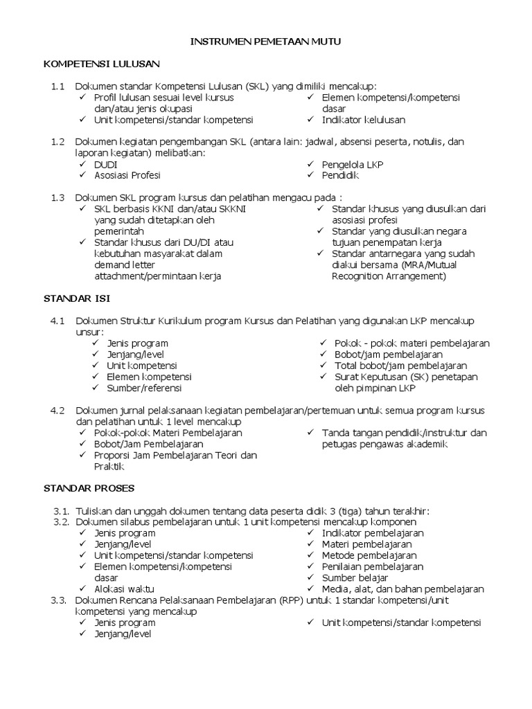 Instrumen Pemetaan Mutu LKP 2019 | PDF