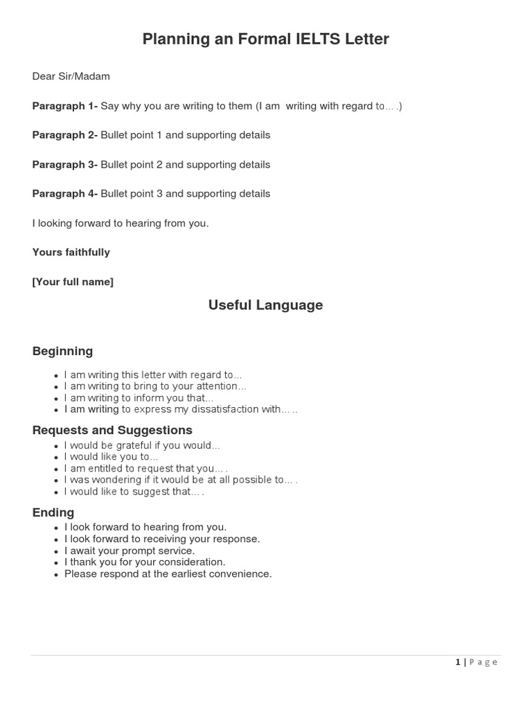 Planning An Formal IELTS Letter: Useful Language | PDF