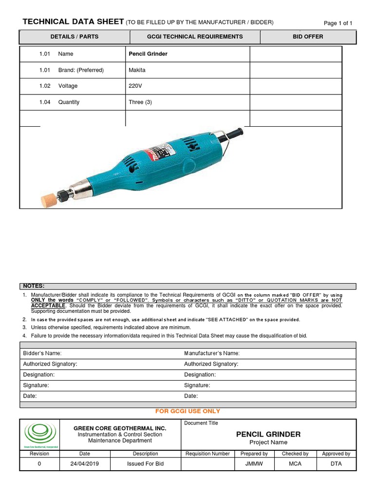 Technical Data Sheet: (To Be Filled Up by The Manufacturer / Bidder) | PDF