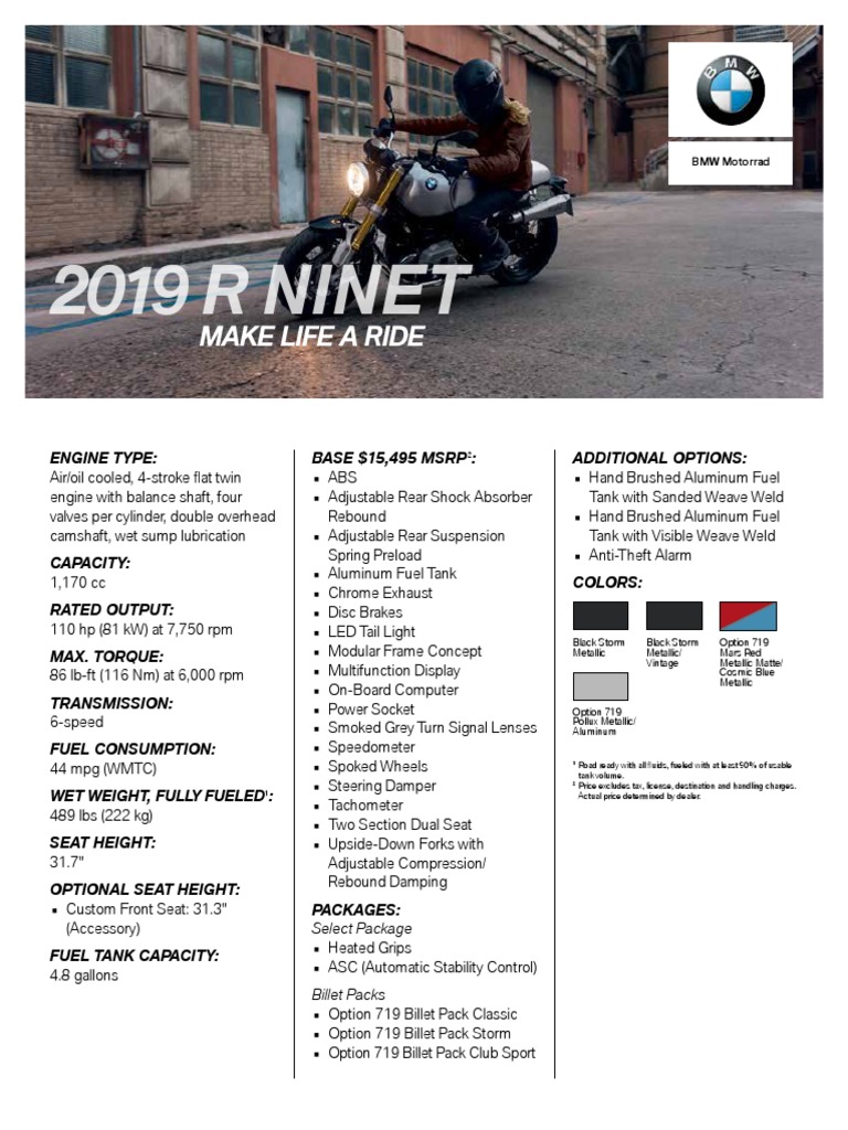 2019 BMW R Ninet Specs & Features | PDF | Vehicles | Motor Vehicle