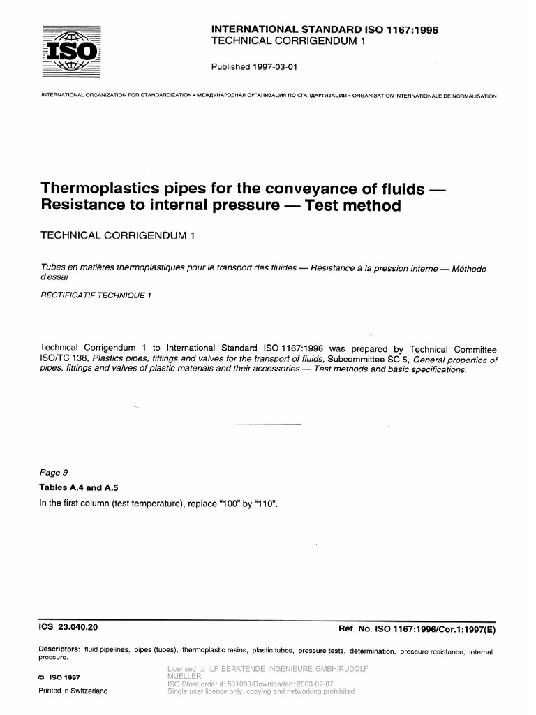 ISO 1167 1996 Cor 1 1997 PDF | PDF | Technology & Engineering