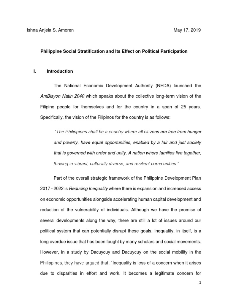 Philippine Social Stratification and Its Effect On Political ...