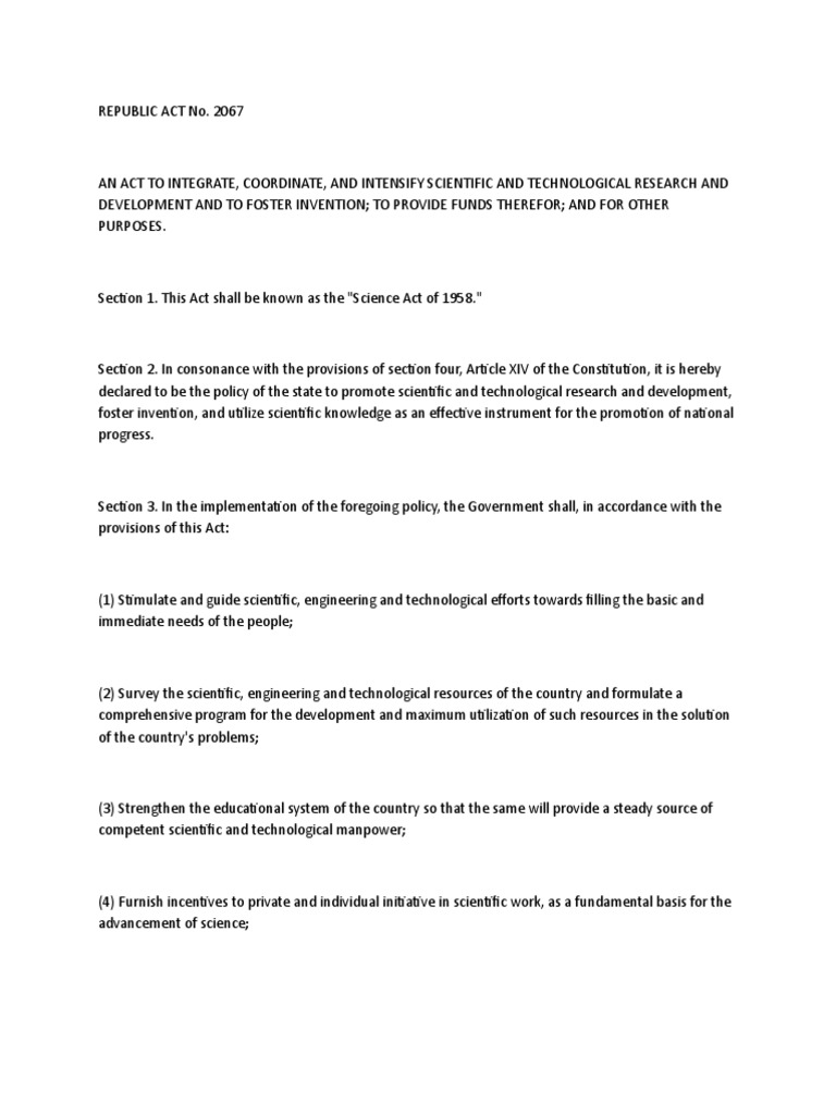Republic Act | PDF | Science | Research And Development