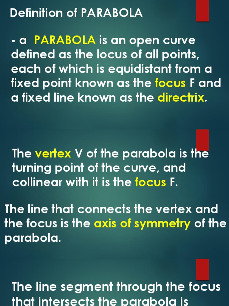 Parabola Focus Directrix | PDF | Differential Geometry | Geometric Shapes