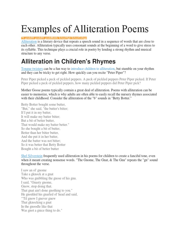 Alliteration Poems Peter Piper