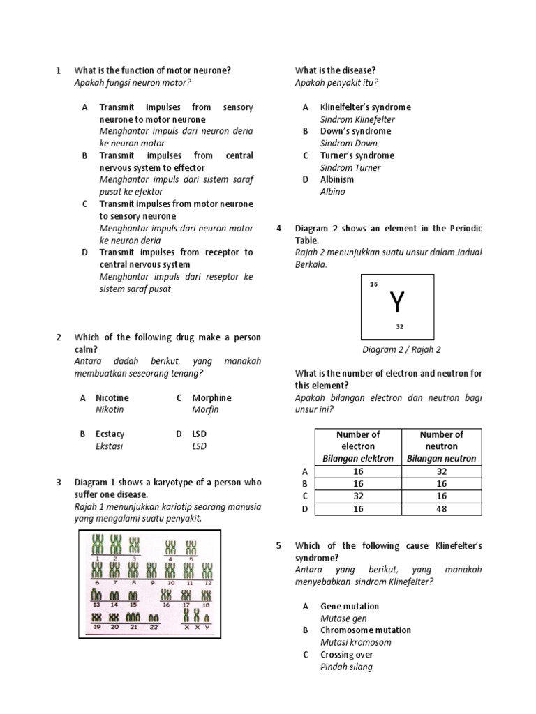 Science Mid Year SPM Paper 1 | PDF | Sulfur | Carbon