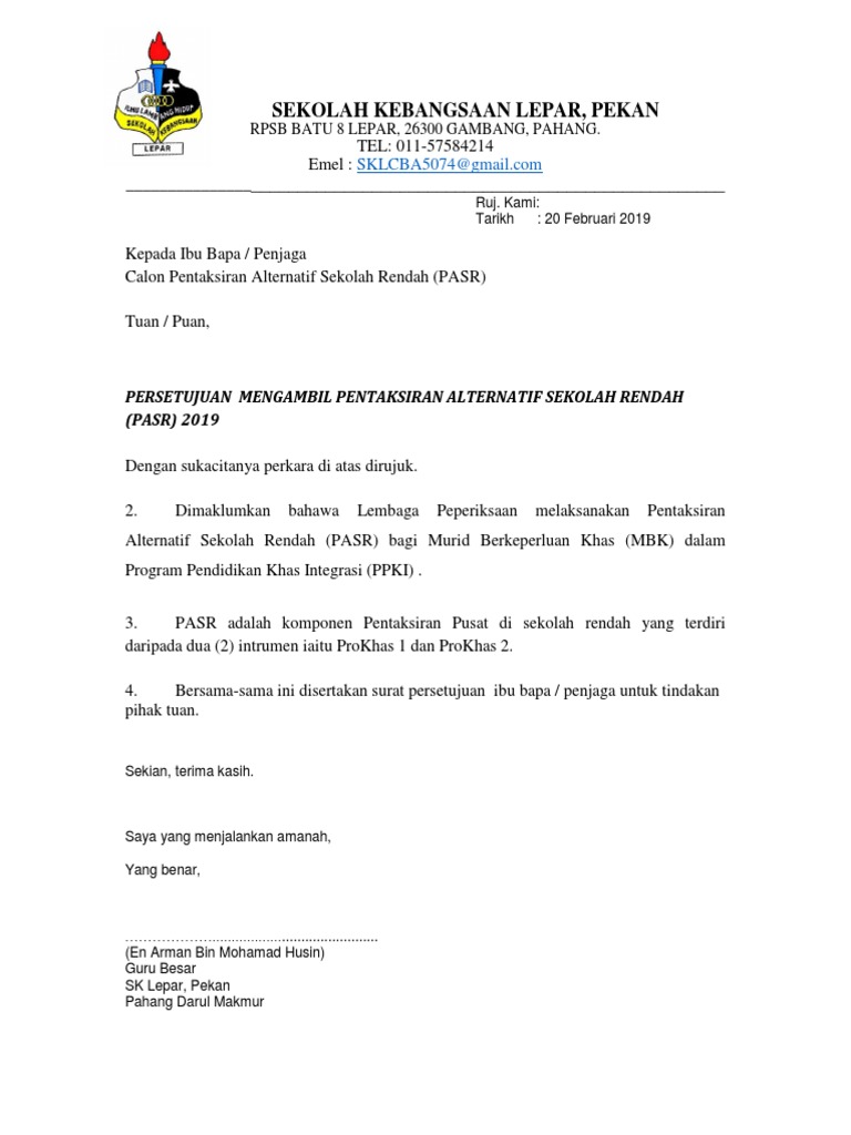 Surat Pemberitahuan Ibu Bapa | PDF